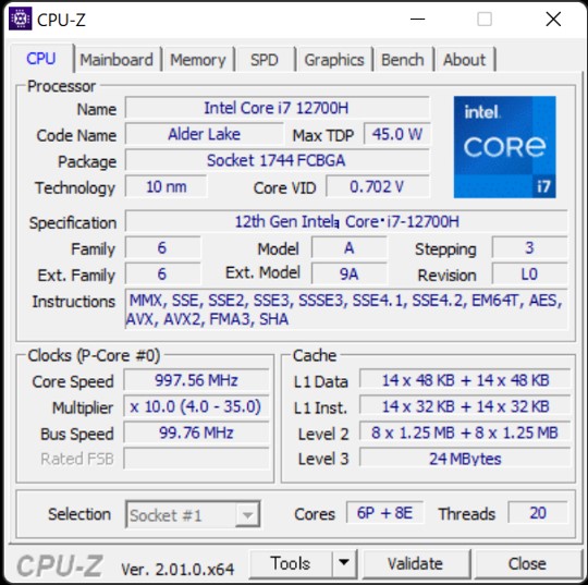 Core i7-12700H 第12世代ノート用CPU CPU-Z ベンチマーク タスクマネージャー 第10世代デスクトップ用Core i7を ...
